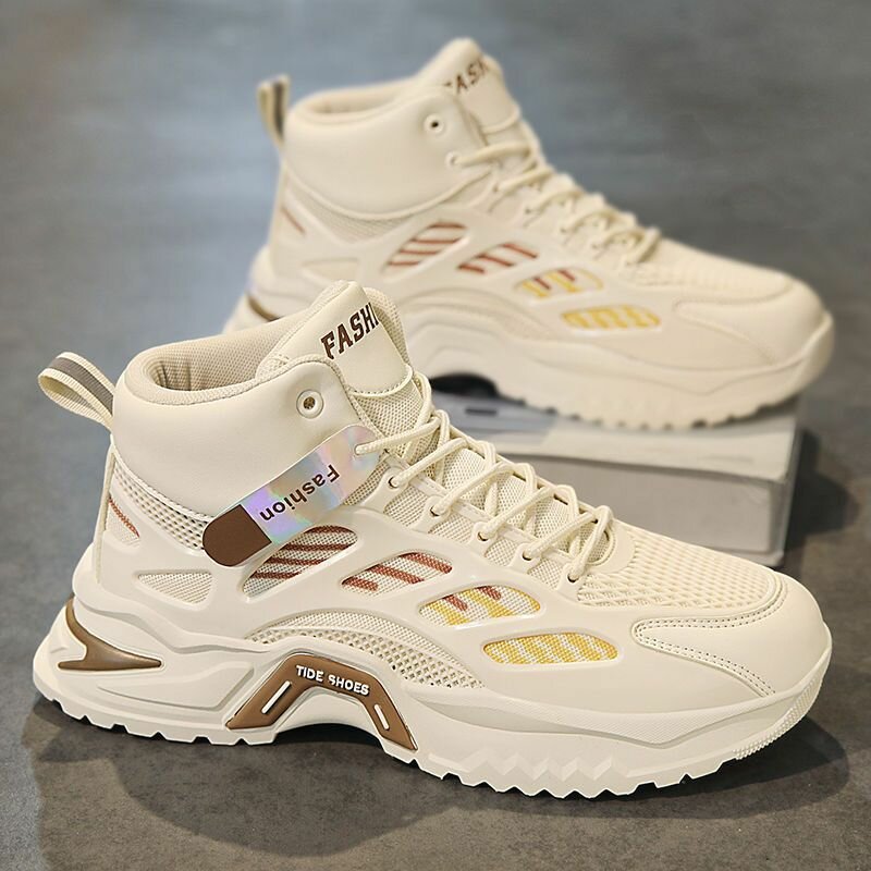 Мужская обувь лето 2025 года новые молодежные спортивные туфли повседневные высокие дышащие сетчатые увеличивающие рост папочки универсальные модные туфли