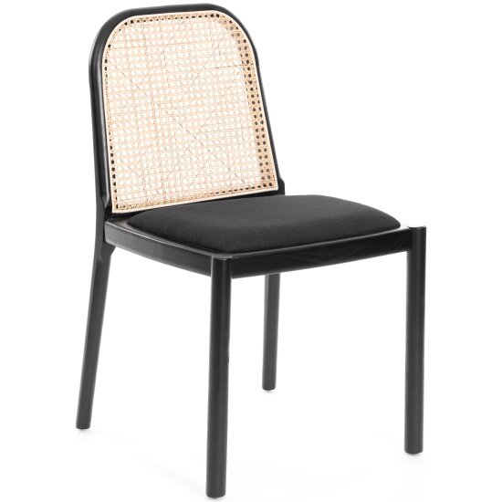 Стул Tetchair FREYA дерево вяз/ротанг, ткань лён, черный/черный лен
