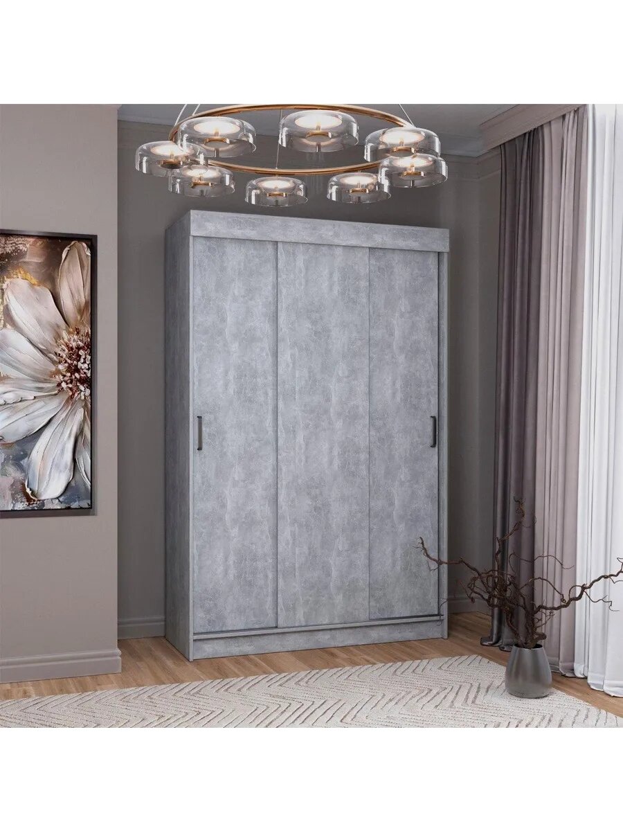 Шкаф-купе, ЛДСП, 3 двери, напольная установка, цвет серый бетон