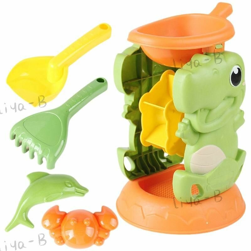 (1 комплект) Приморские песочные часы для игр на открытом воздухе, пляжное ведро, лопата для песка, набор инструментов-пляжные песочные часы с динозавром, набор из 5 предметов
