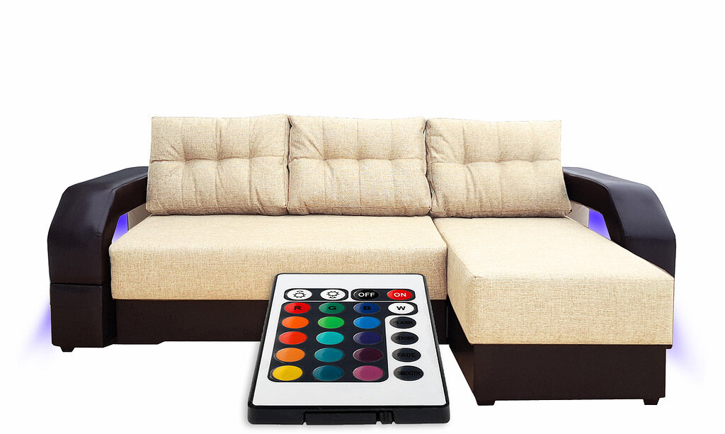 Диван Fotodivan Манчестер с подсветкой угловой 150 Рогожка Бежевая