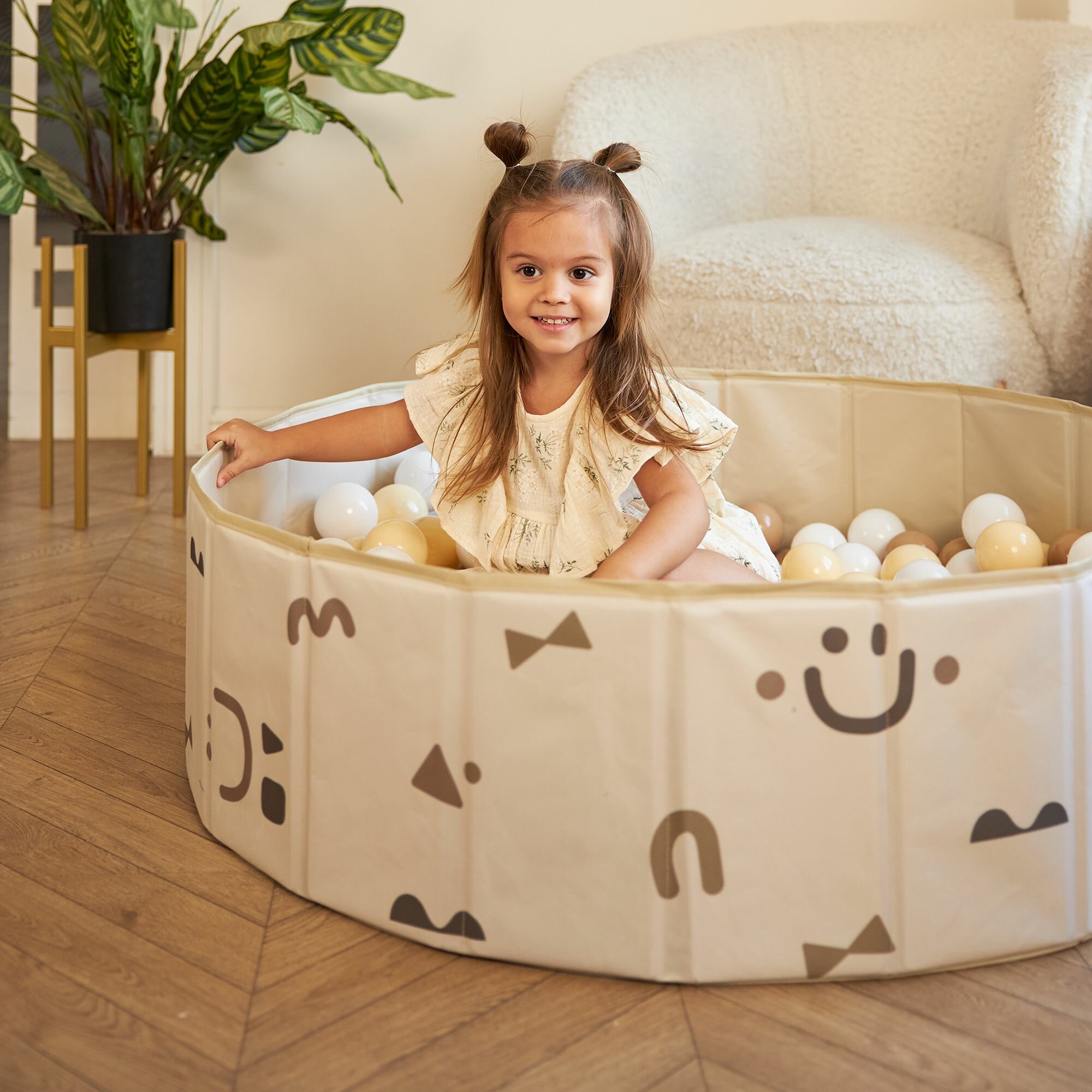 Детский сухой бассейн без шариков UNIX Kids Smile 100 см Camel, складной, сумочка в комплекте, высота бортиков 30 см, бежевый