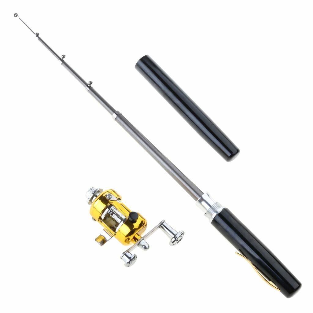Мини-телескопическая портативная карманная ручка для рыбалки из алюминиевого сплава удочка + катушка