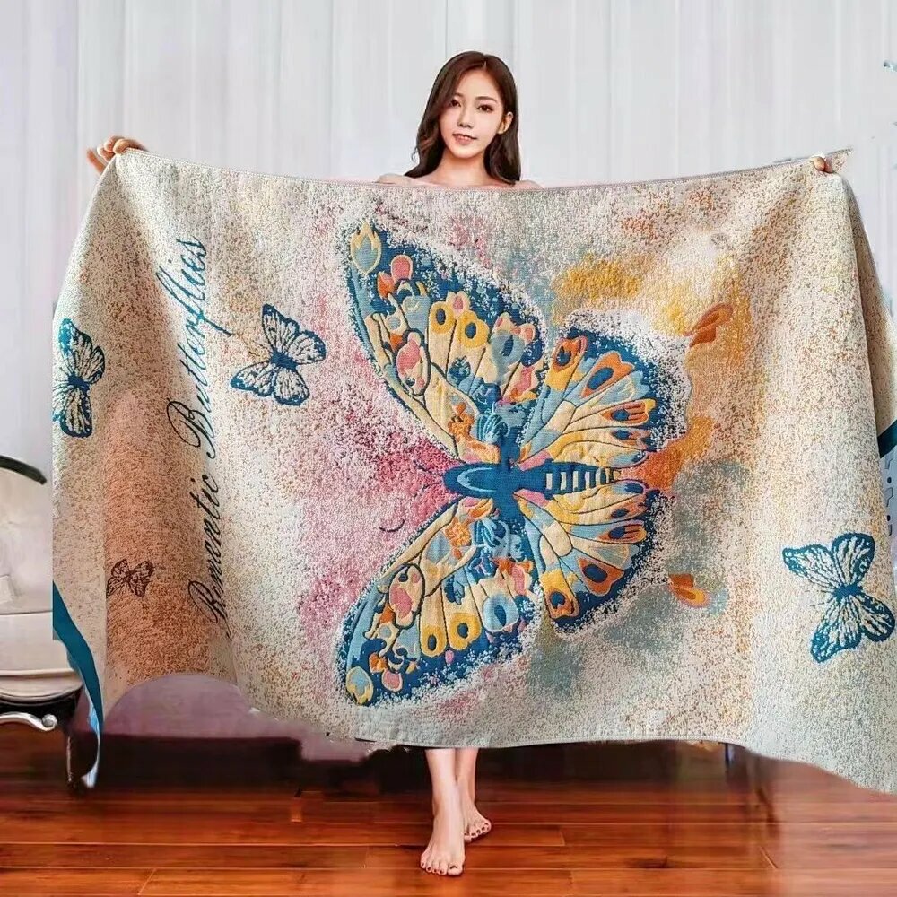 Полотенце для ванной, Муслин, 80x160 см, белый, светло-бежевый, 1 шт.