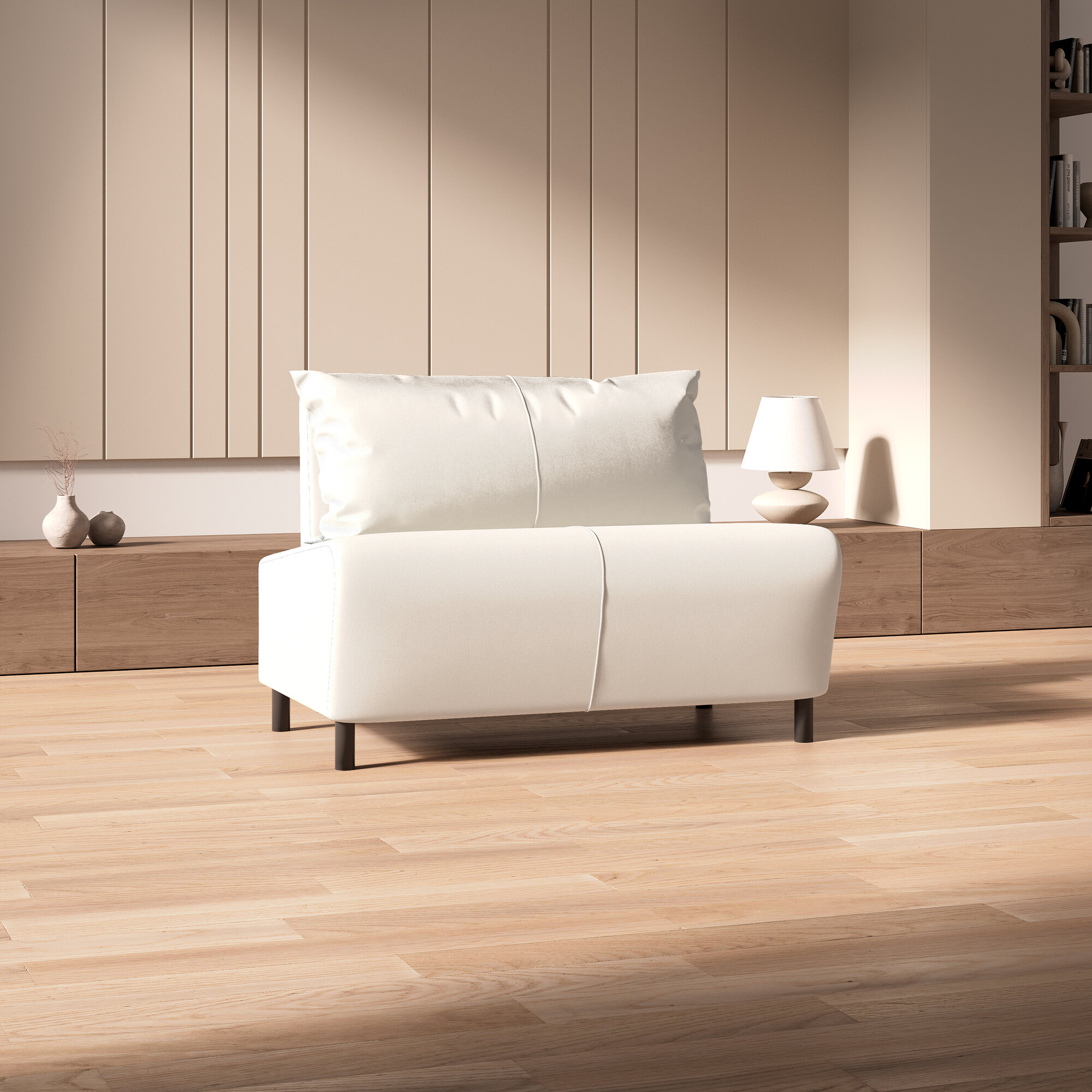 Диван TWIN, с подушкой, в офис, холл, 100 см, без подлокотников, антивандальный велюр, белый