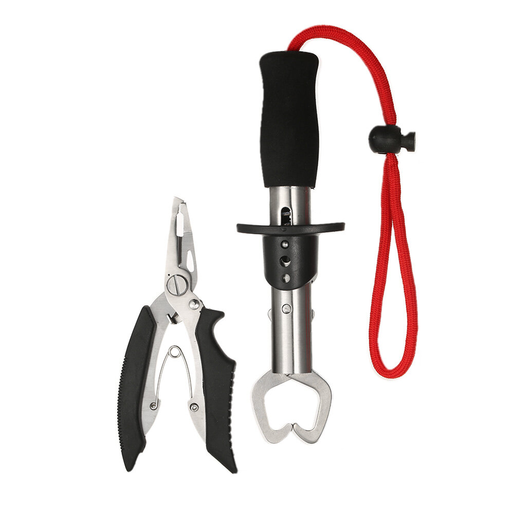 Набор инструментов для рыбалки: мультифункциональные клещи для приманок из нержавеющей стали, захват для губ рыбы, черный цвет, размеры L (захват 22*3*3см, нож 13*5*1см), S (захват 18*3*3см, нож 13*5*1см), вес L (захват 125г, нож 61.7г), S (захват 106г,
