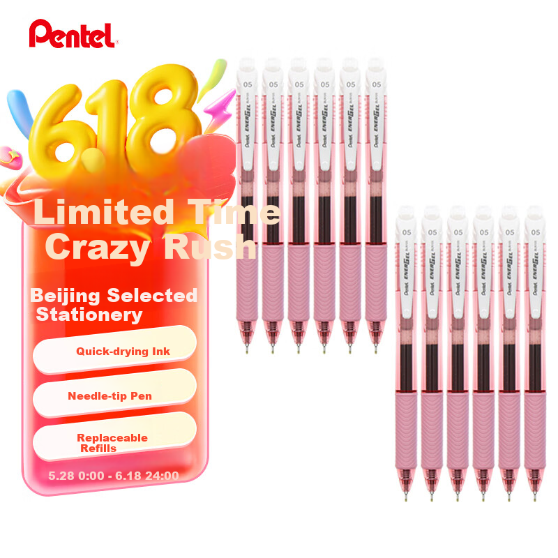 Pentel BLN105 Click Black Gel Pen High Value 0.5mm Signature Pen Business Student Quick-Drying Water Pen Water-Based Pen Stationery Pink Rod Black Core 12-Pack