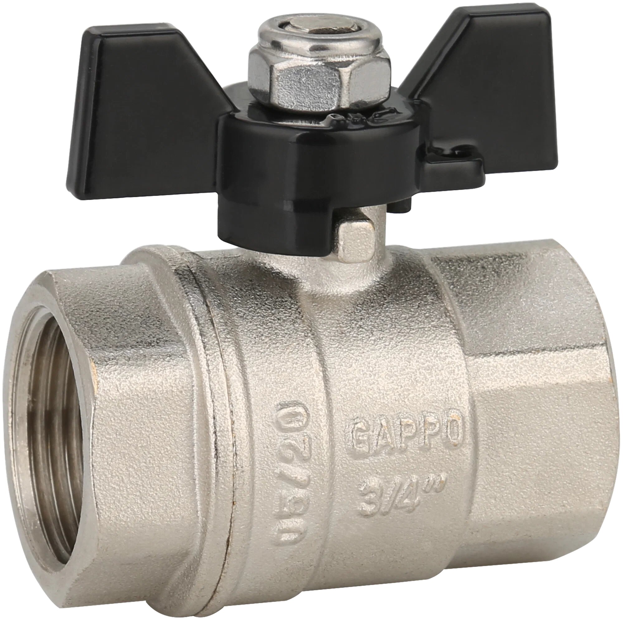 Кран шаровый Gappo G224.04 Г-Г, ручка бабочкой, 1/2, латунь, полнопроходной