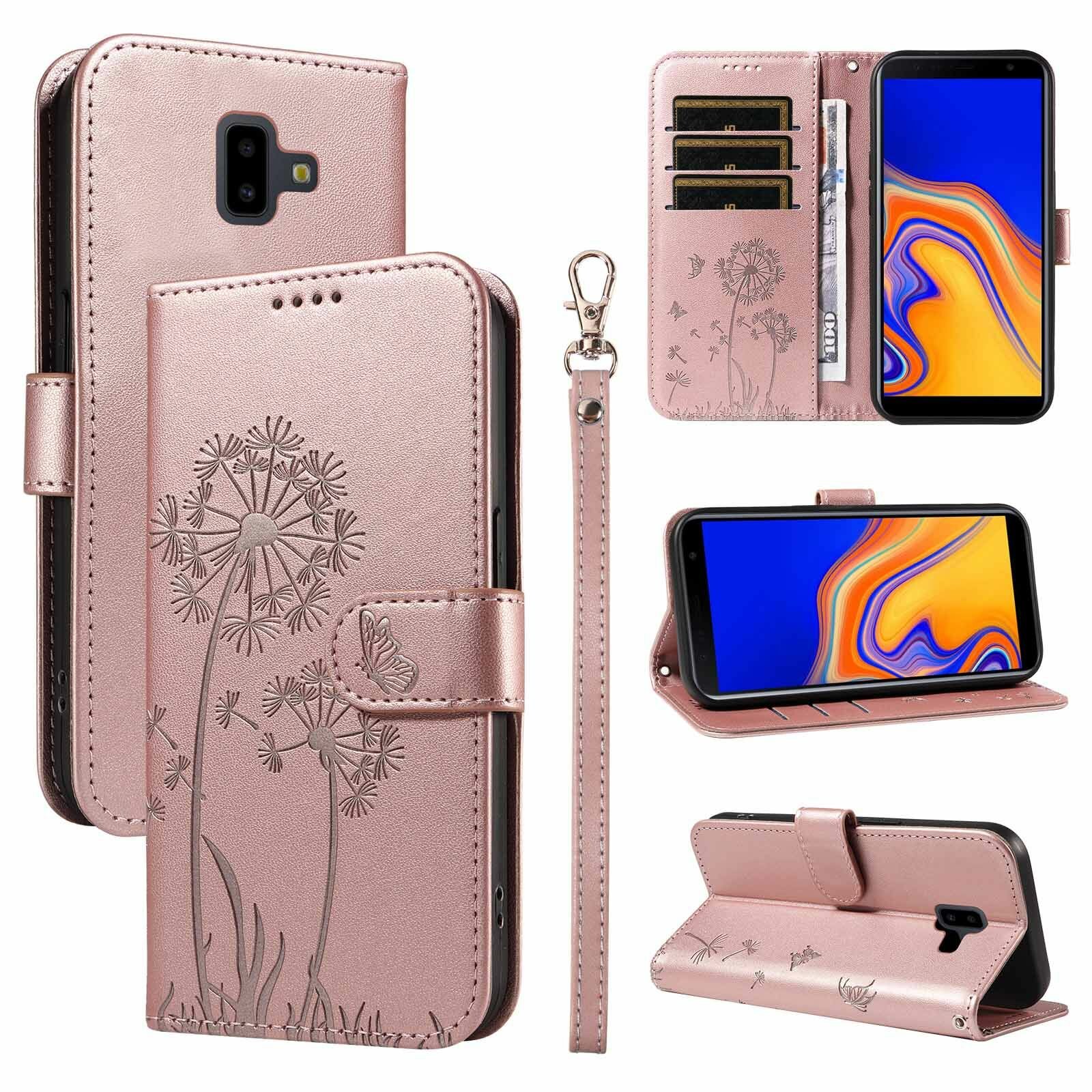 Кожаный чехол-книжка для Samsung Galaxy J6 Prime/J6 plus/J610F(Самсунг Галакси J6 Прайм), матовый кожаный принт, с магнитной застежкой, слотом для карт и ремешком на запястье