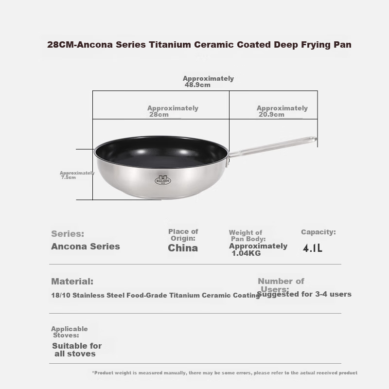 BALLARINI titanium ceramic coated non-stick frying pan 0 fluorine coating titanium stainless steel pan induction cooker universal 28CM