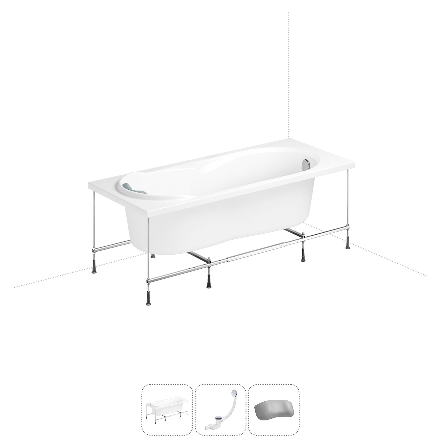 Акриловая ванна 170x75 с каркасом Lavinia Boho Easter Pro 20220965R в наборе 4 в 1: прямоугольная ванна 170 x 75 см, каркас, слив-перелив, подголовник