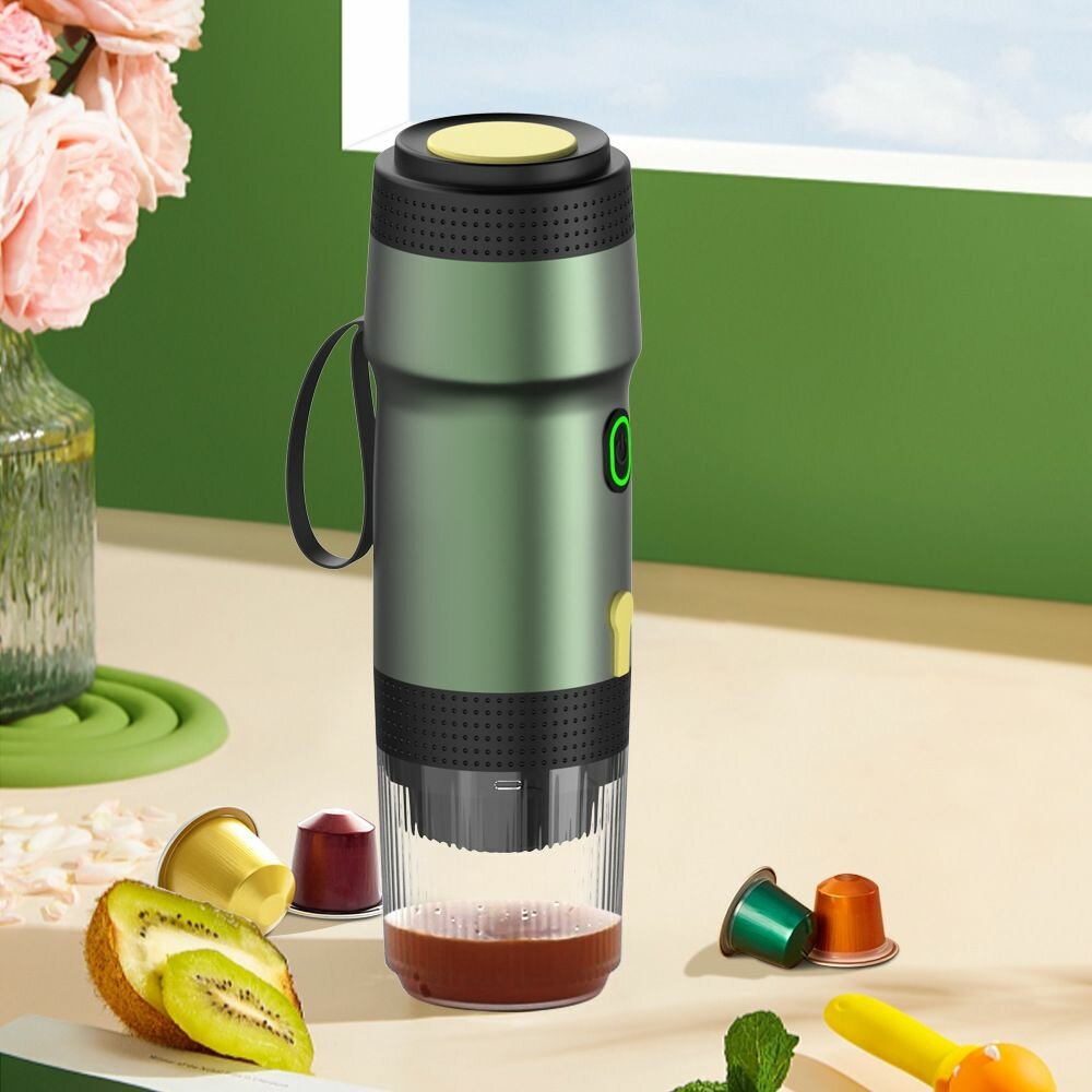 Портативная автомобильная капсульная кофеварка для приготовления эспрессо американо на ходу и в машине, с функцией подогрева, зеленая