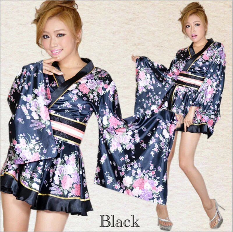Женское винтажное кимоно из полиэстера Черный, М, Black