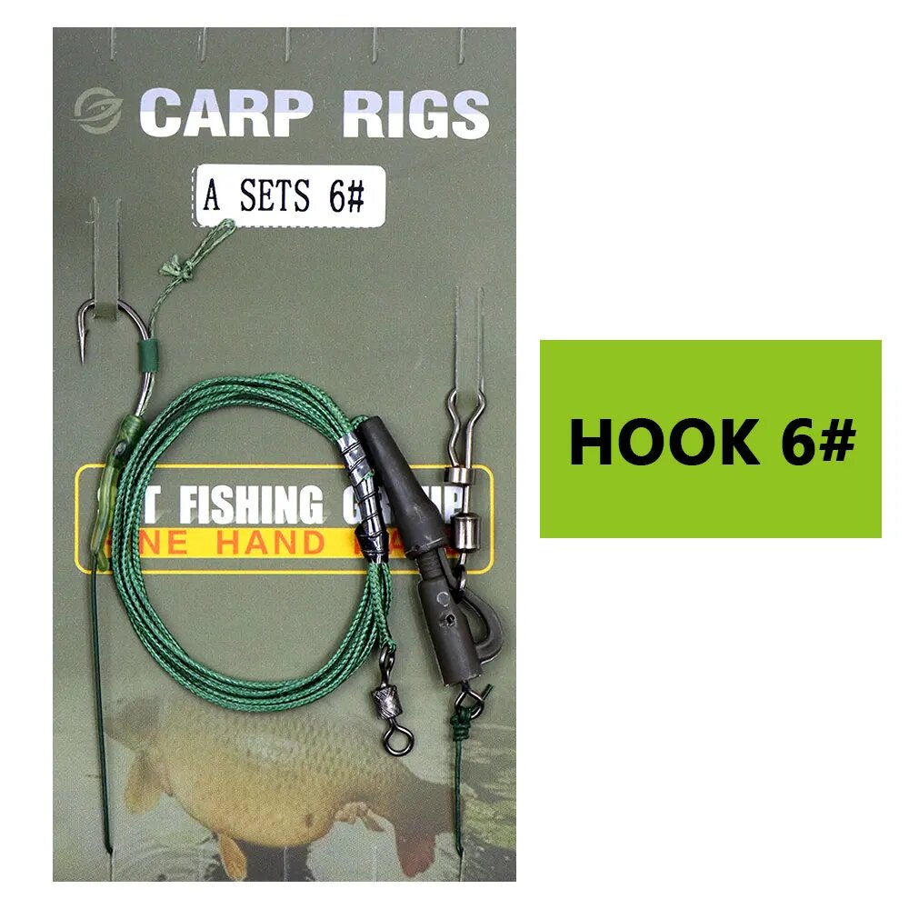 Готовая привязанная снасть для волос карпа камуфляжный зеленый Hook 6