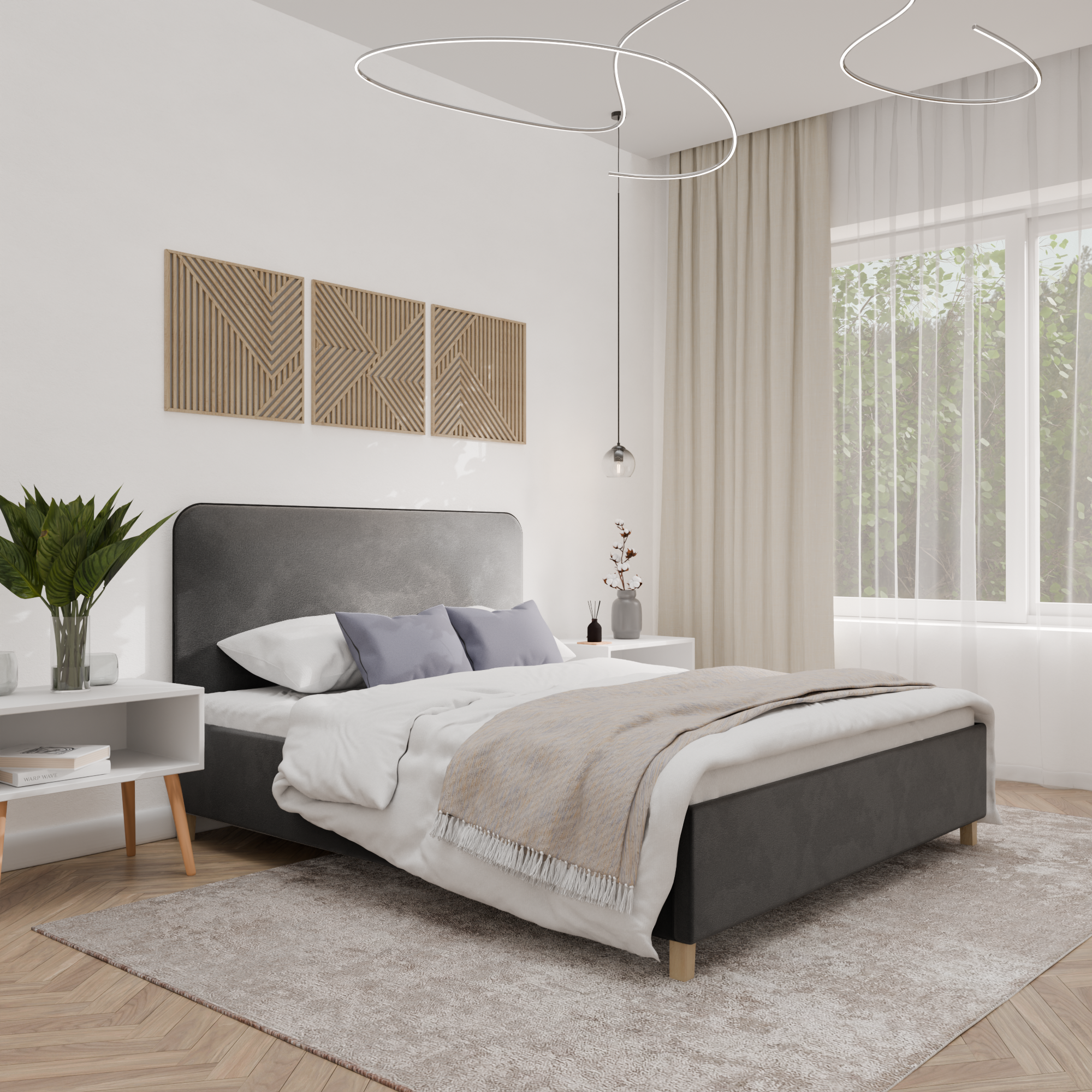 Кровать Абстракт Элит с настилом, 160х200, без ножек, темно-серый, с черным кантом