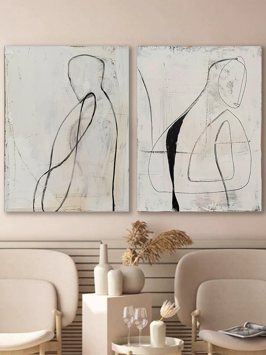 Картина модульная на стену / композиция из 2-х картин, "Силуэты людей, абстракция, пара девушка и мужчина", 70х100 см.