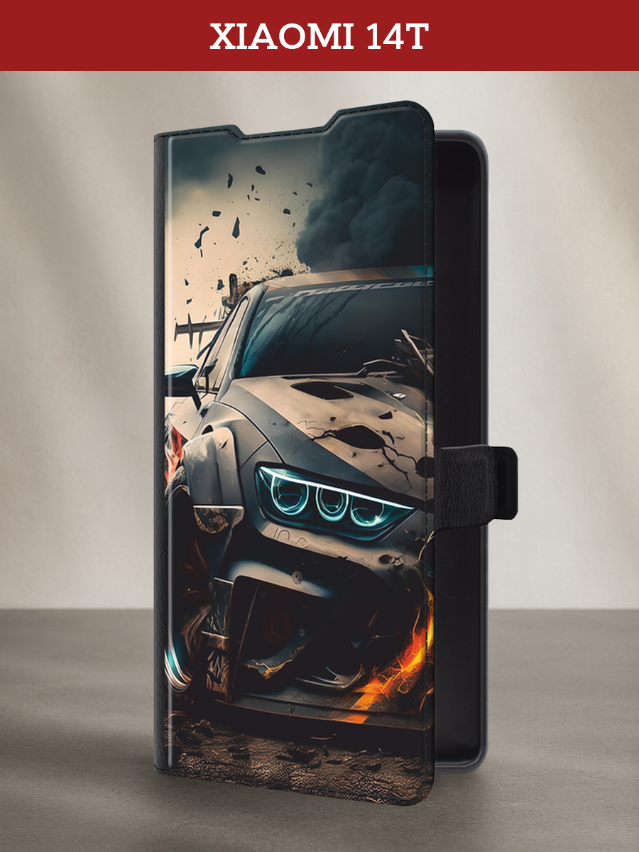 Чехол-книжка на Xiaomi 14T / Сяоми 14Т с принтом На износ, черный