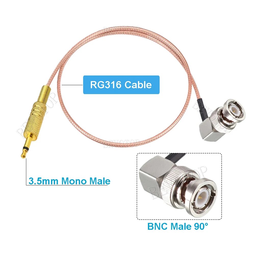 BEVOTOP RG316 BNC-3,5 мм аудиокабель 10CM, BNC M90 to 3.5 Mono
