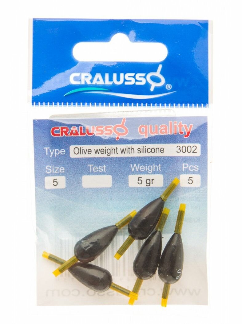 Груз оливка Cralusso Olive Weights With Silicone, 5 шт/уп, 5 гр