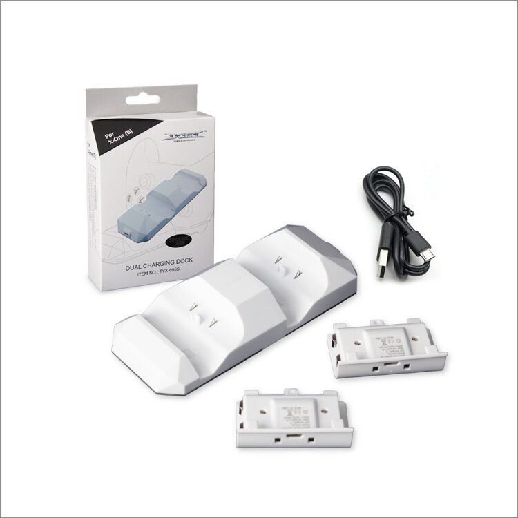 Зарядная станция MyPads (белая) + 2 аккумулятора для геймпадов Xbox One S/X Dual Charging Dock DOBE TYX-695S