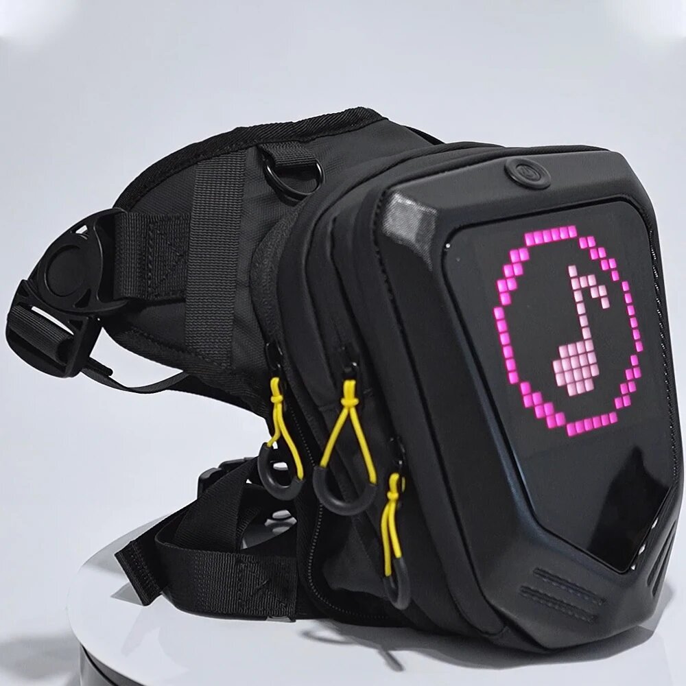 Мотоциклетная велосипедная боковая сумка для ног со светодиодной подсветкой DIY Smart APP Display Рюкзак Открытая повседневная поясная сумка Велосипедный кошелек для мобильного телефона Hip Bum Pack