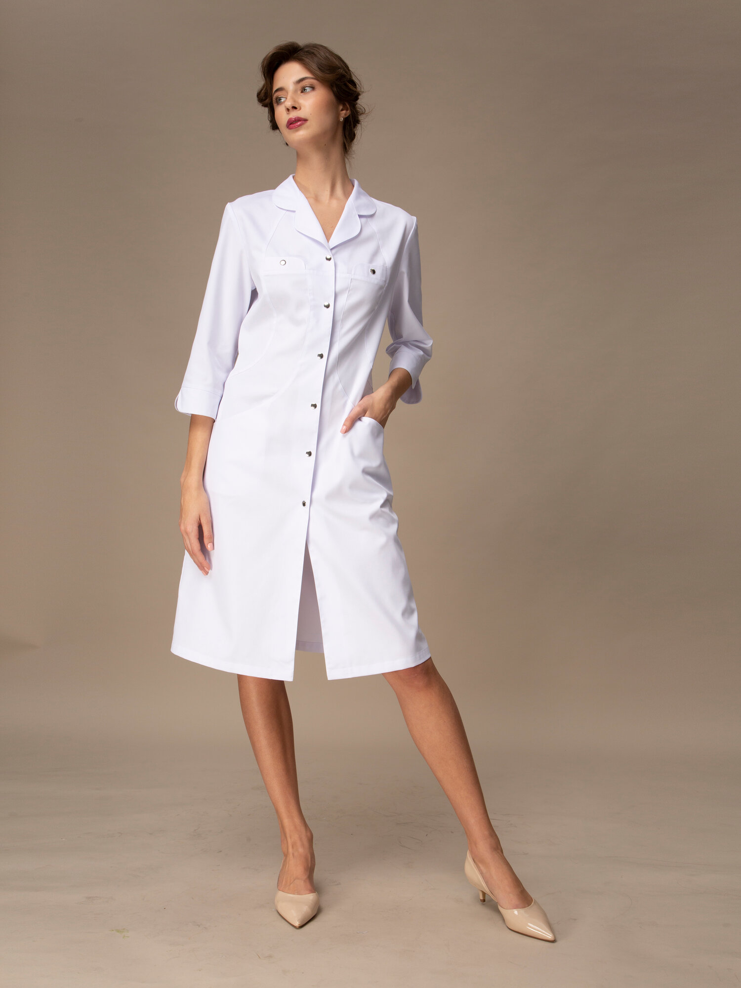 Халат медицинский женский Cameo 1-0723-01[s], цвет Белый, размер 54, рост 164