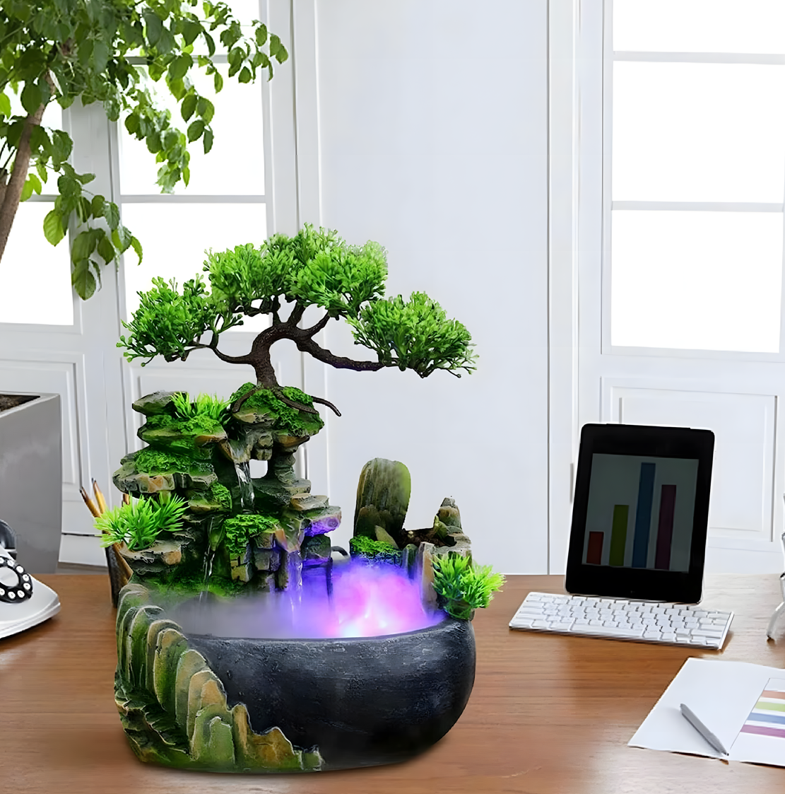 Креативный бонсай, небольшой рокарий и проточная вода, украшение для рабочего стола, украшения, поделки