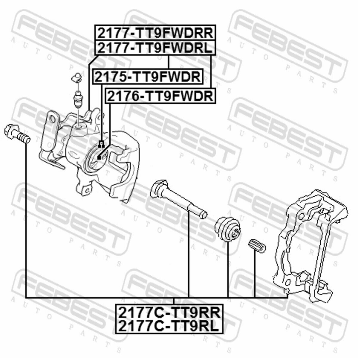 Скоба Заднего Левого Тормозного Суппорта (С Направляющими)(Febest 2177C-Tt9Rl)