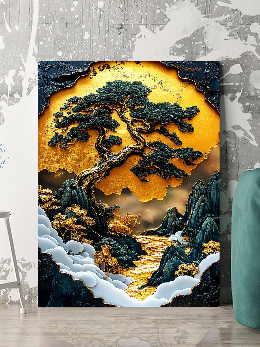 Картина интерьерная на стену - "Японский стиль, дерево", 50х70 см.