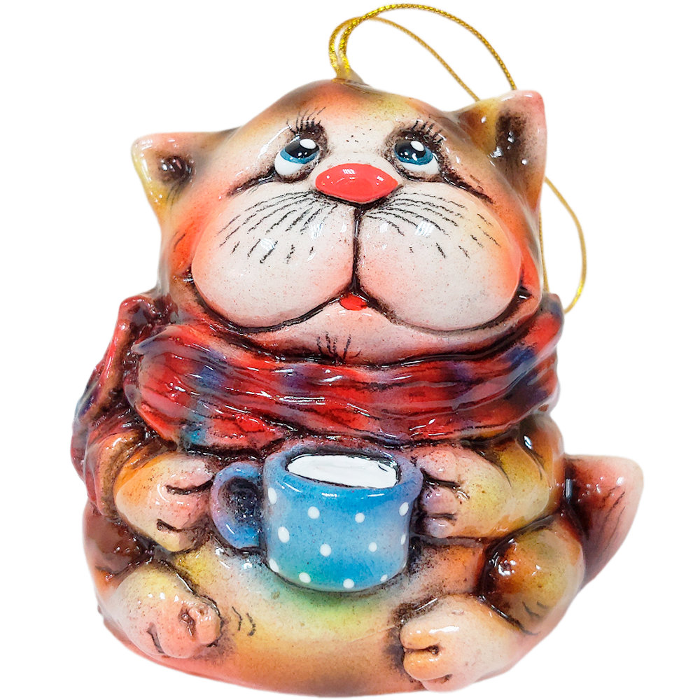 Керамический колокольчик ручной работы "Кот с молоком"