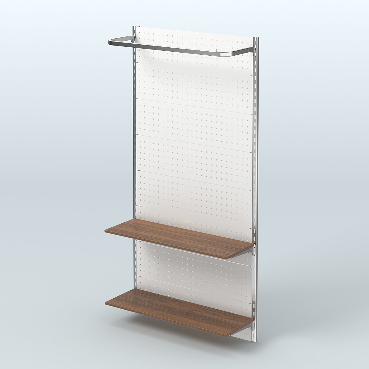 Настенная система METAL с задней стенкой, П-образным поручнем и полками ДСП шириной 1000 мм №8, Орех