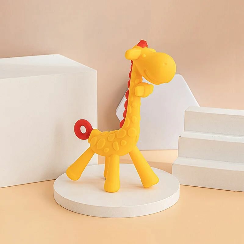 Жевательная игрушка для младенцев в виде жирафа из силикона, игрушка для прорезывания зубов, предотвращает сосание пальцев, с дизайном олененка, незаменимый товар для мам и детей, отличный подарок.