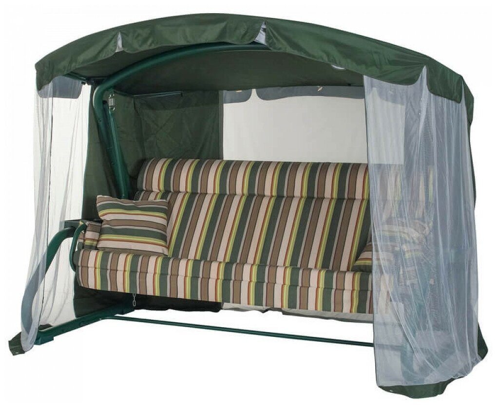 Качели садовые 4-х местные "Империя" с антимоскитной сеткой зеленая полоска