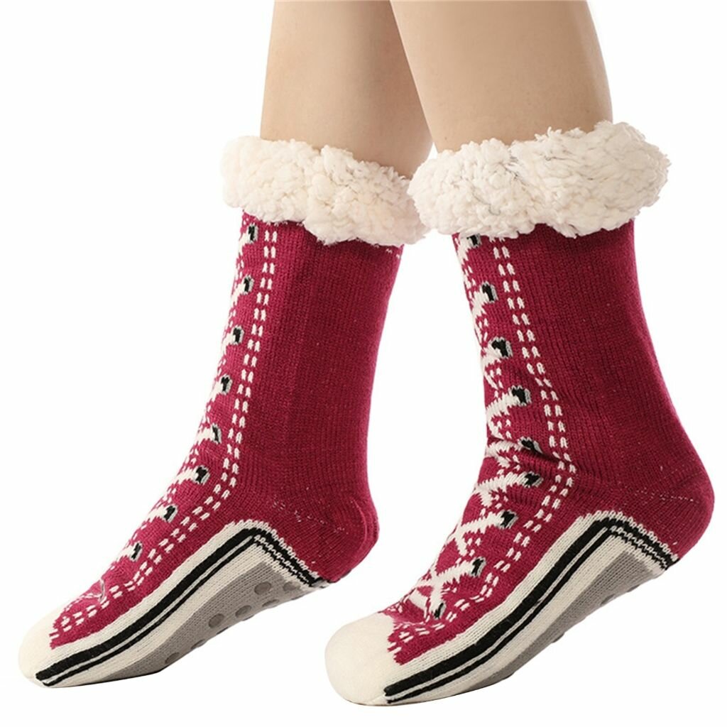 Супер толстые плюс бархатные носки из овечьего флиса - красное вино