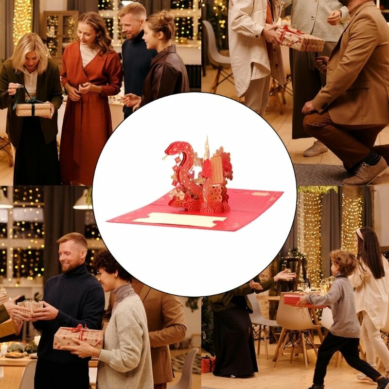 Весенний фестиваль 2025 креативная Бронзовая Змея 3D Трехмерная поздравительная открытка