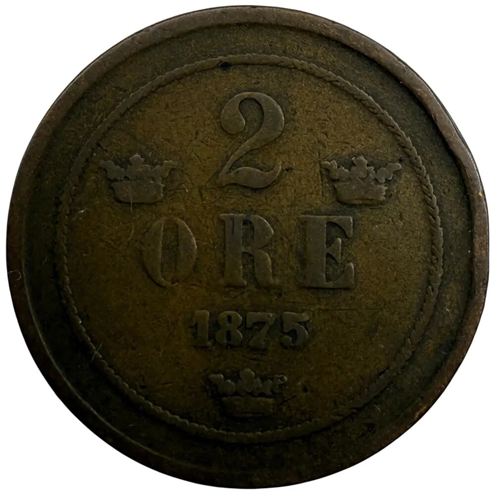 Швеция 2 эре (оре) 1875 г.