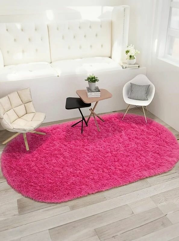 Мягкий ковер, плюшевый, 60x160 см, розовый, овальной формы, не скользит по полу, используется в спальнях гостиных детских комнатах пушистых комнатах