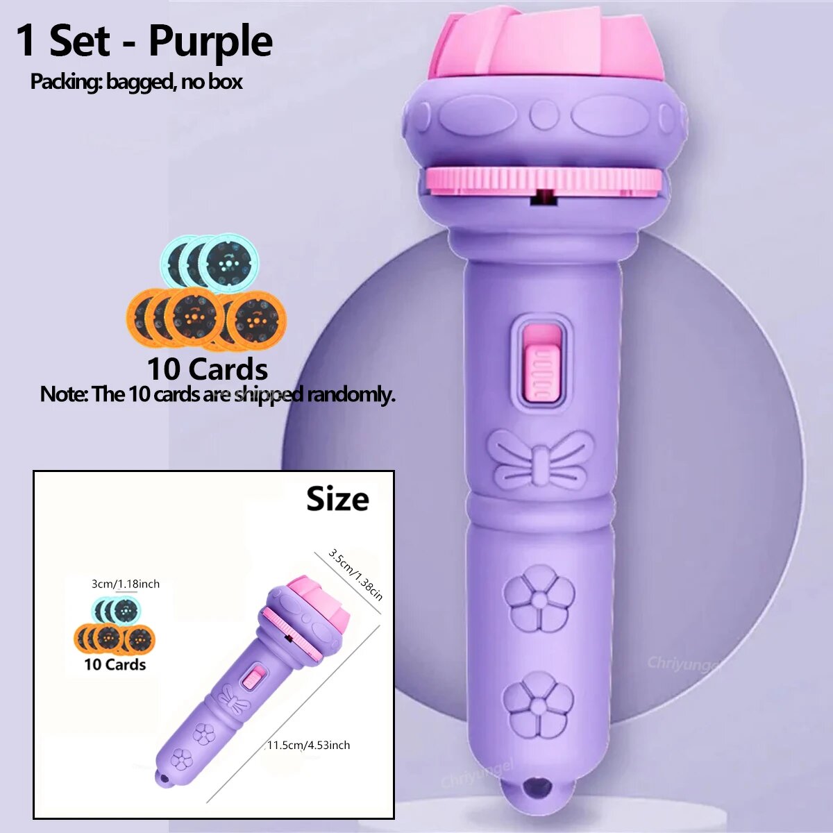 Детский проектор-фонарик 80 узоров Сиреневый, Bag-Purple-10 Cards