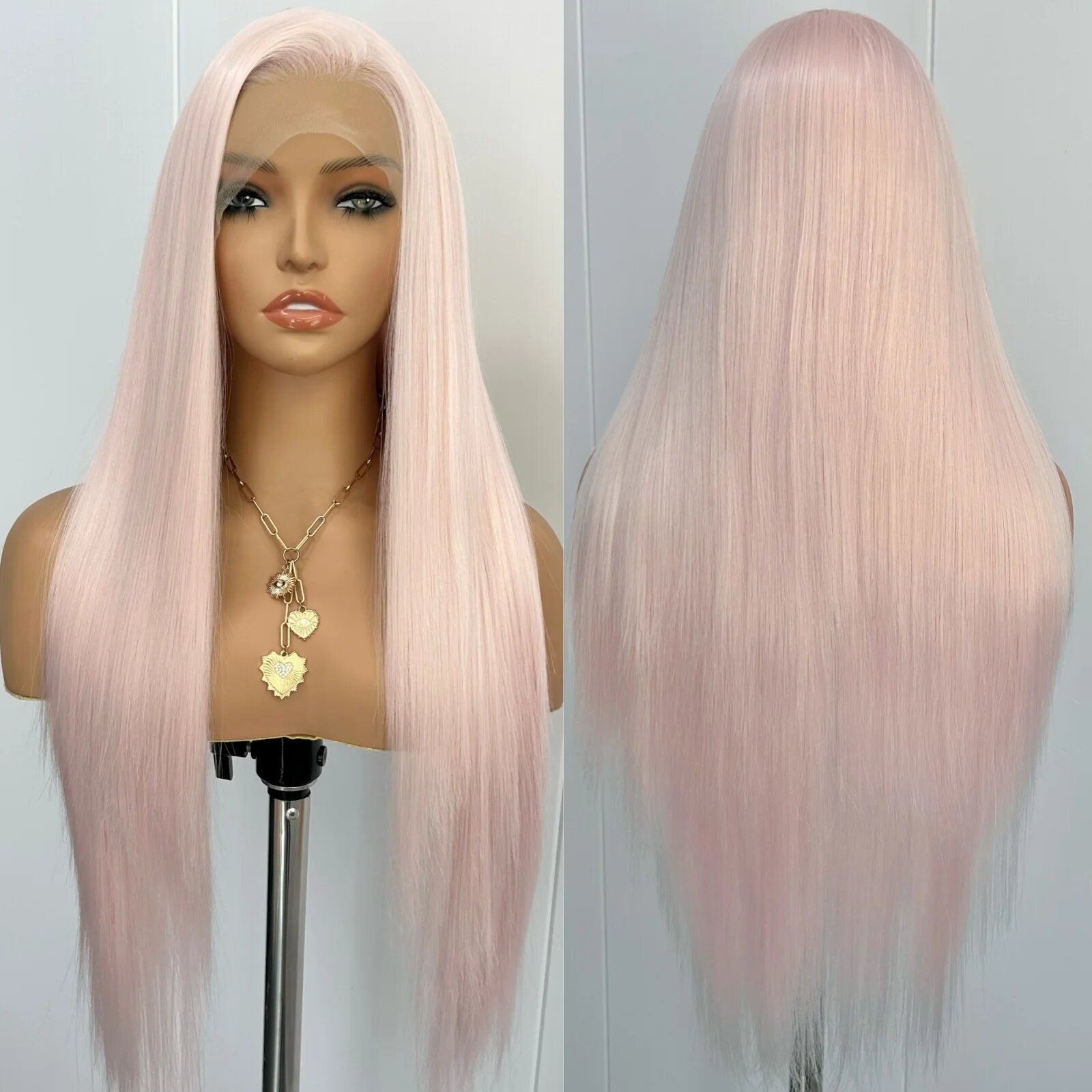 Lu's Wigs Светло-розовые прямые синтетические парики 13x4 24 дюйма