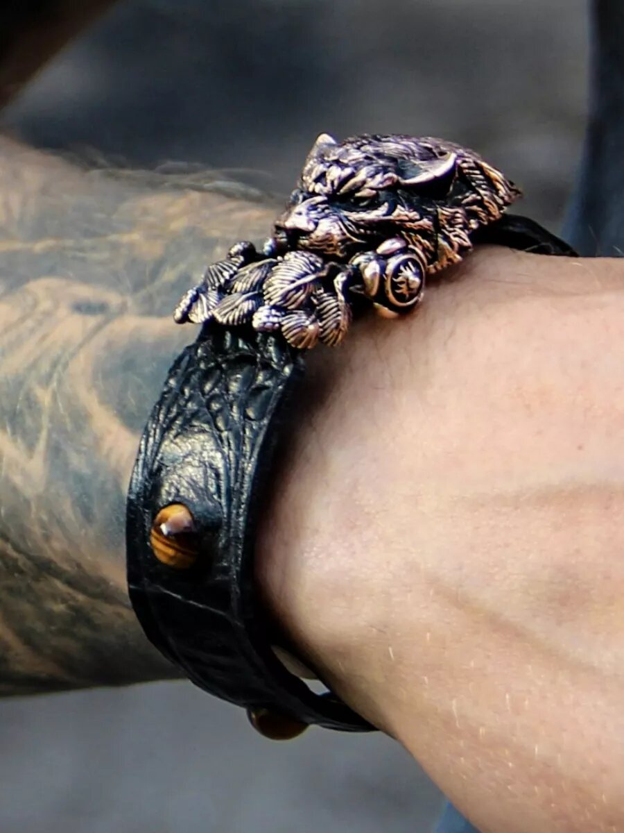 Браслет, бронзит, тигровый глаз