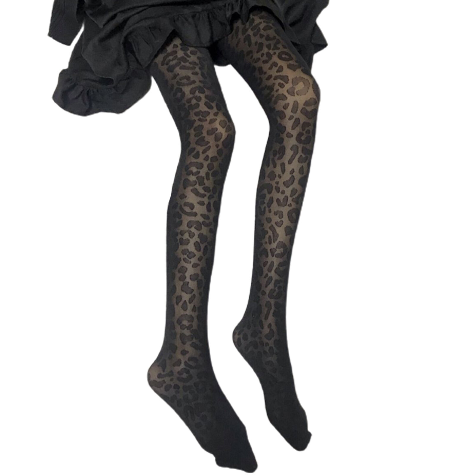 Черные чулки с леопардовым принтом