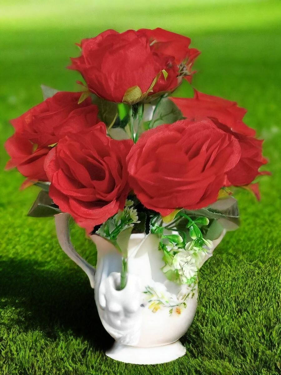 Искусственные цветы Букет роз 35 см, Цвет красный. Для интерьера.