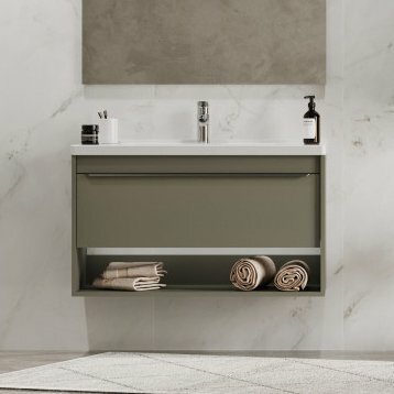 Тумба с раковиной AQUATON Хоуп 100 подвесная, 1 ящик, хаки