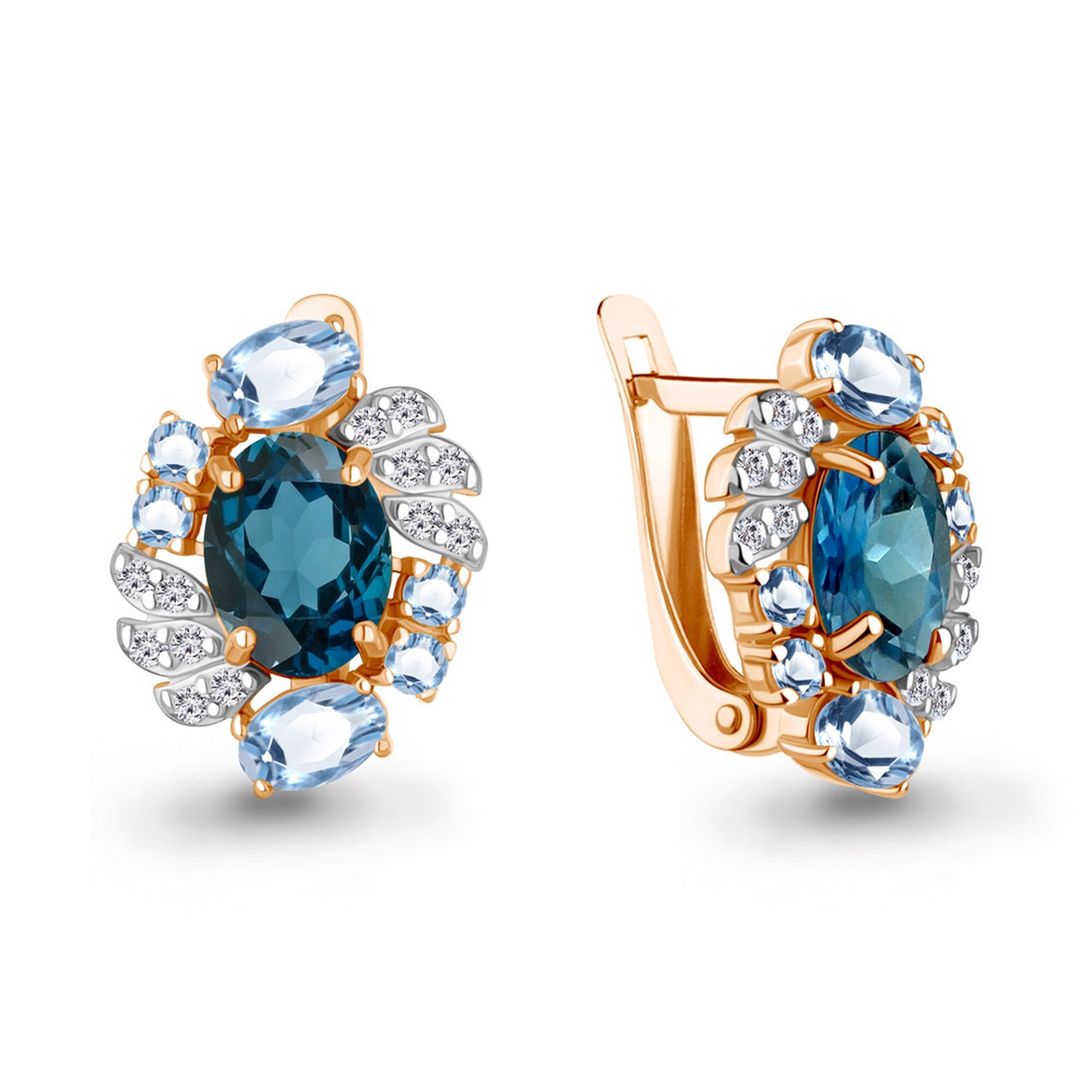 Серьги, серебро, 925 проба, золочение, фианит, топаз, Лондон топаз