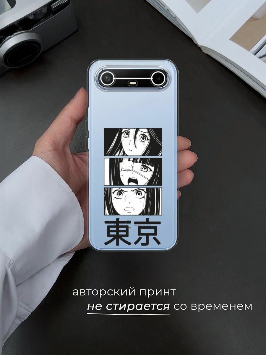Чехол на Tecno Spark Slim / Текно Спарк Слим с принтом Tokyo girls, прозрачный — фото 1