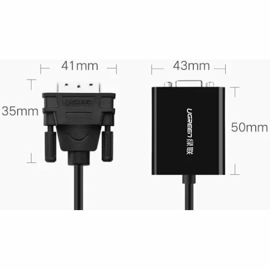 Адаптер-переходник Ugreen MM108 DVI-D - VGA, 0,2м, черный(40259)