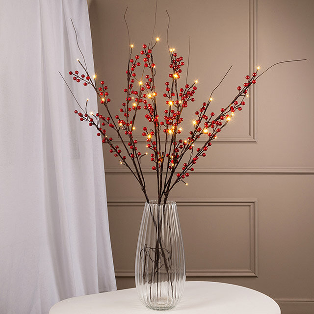 Набор светодиодных веточек Whitney с ягодками 100 см, 16 теплых белых LED ламп, IP44, 3 шт, Winter Deco, 4070752