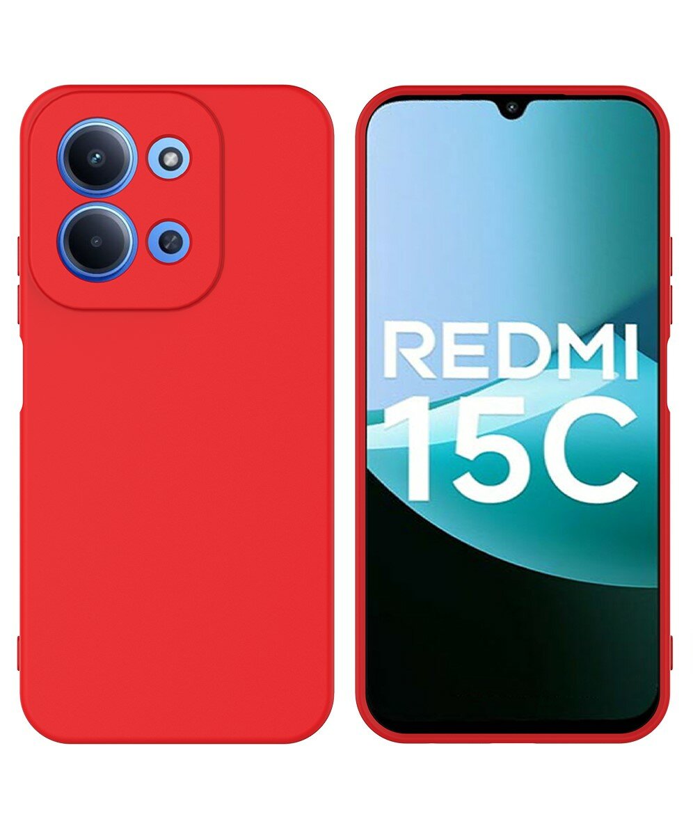 Чехол защитный для Xiaomi Redmi 15C с защитой камеры и подкладкой из микрофибры, силиконовый, красный
