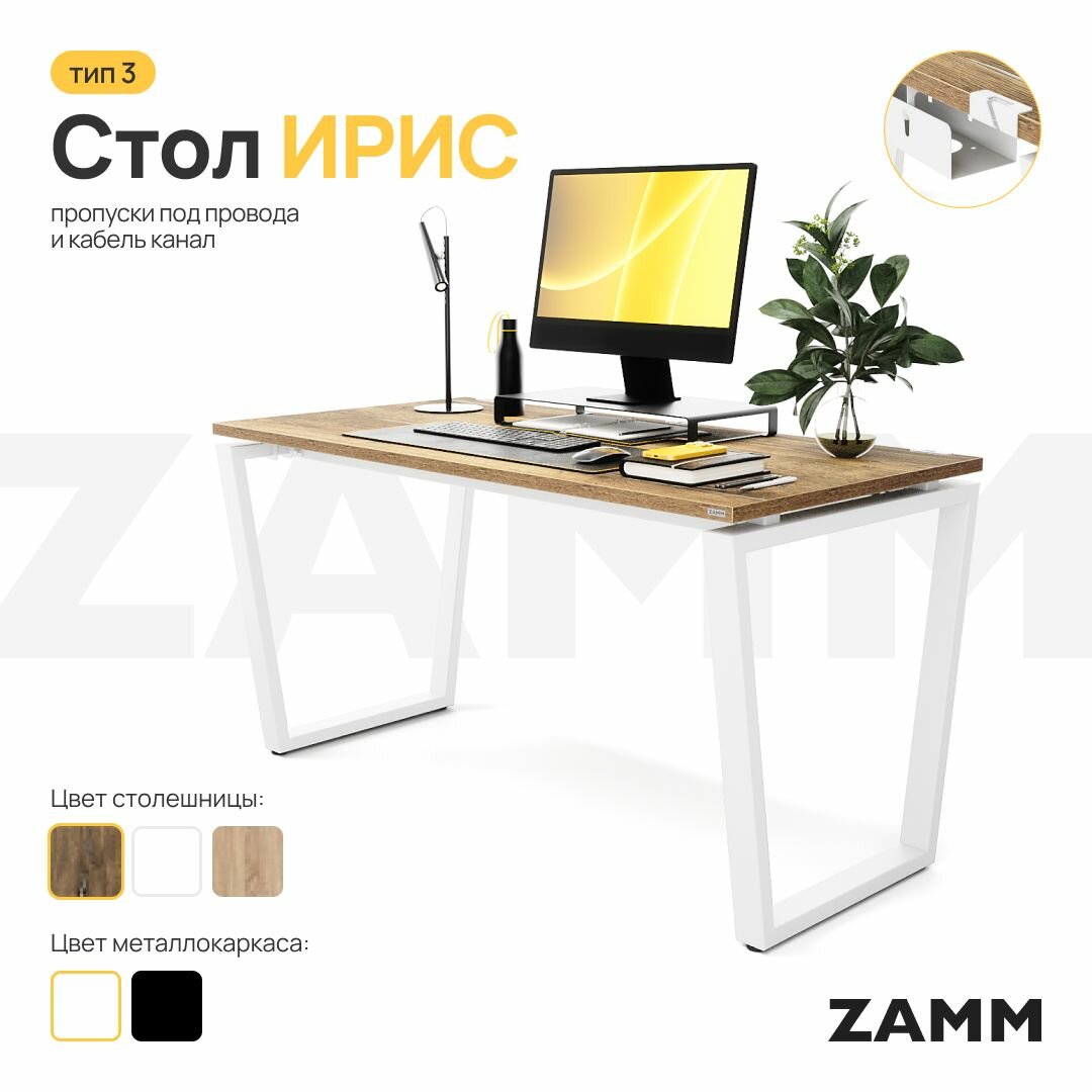 ZAMM Компьютерный стол Лофт, Письменный стол Ирис (Тип 3) с пропусками для проводов и кабель-каналом 100х70х75