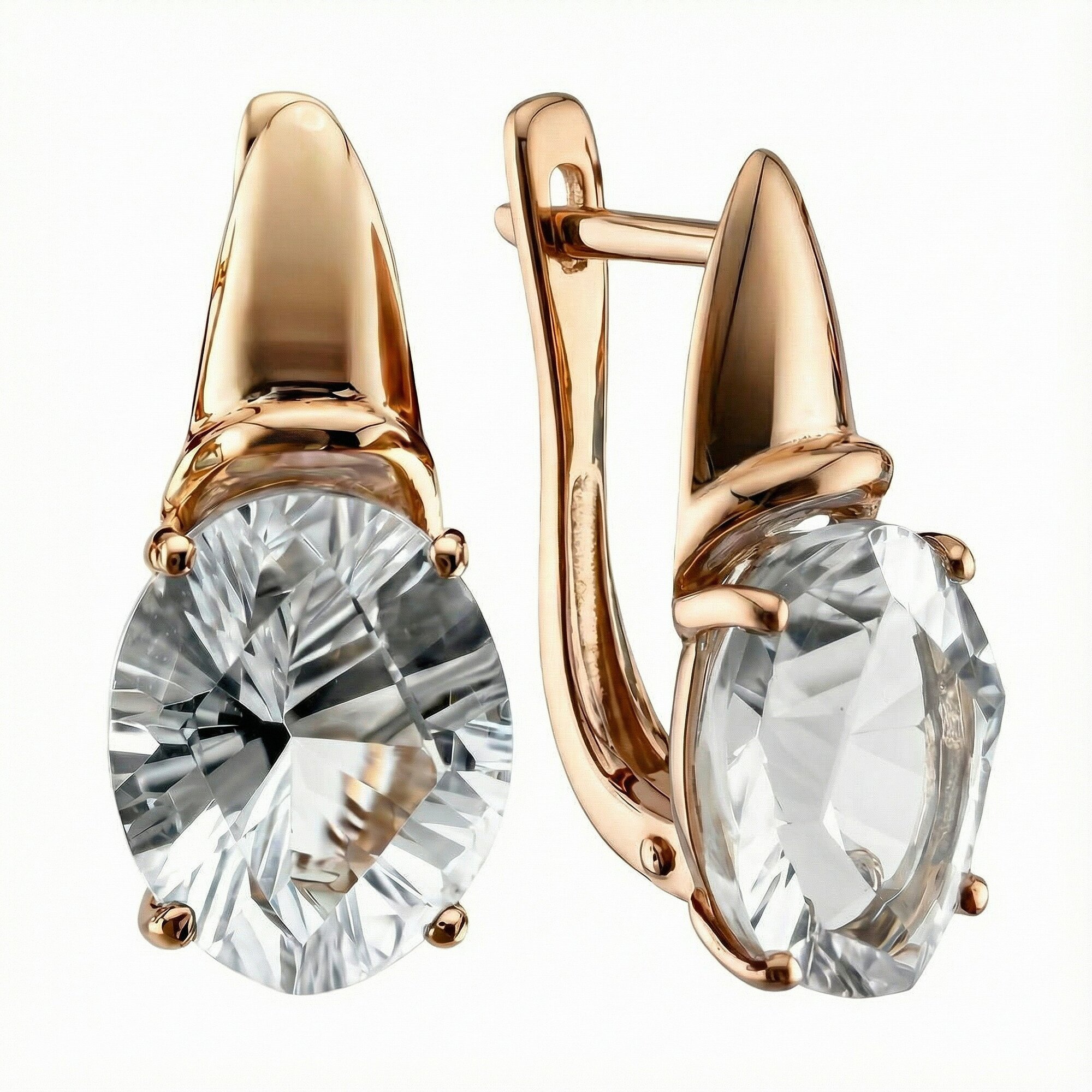 Серьги, красное золото, 585 проба, горный хрусталь